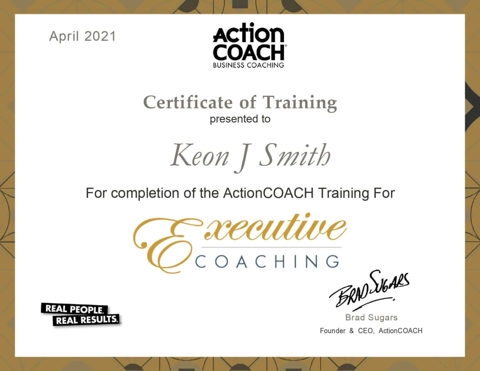 Keon Smith-ActionCoach Executive Coaching Certificate
